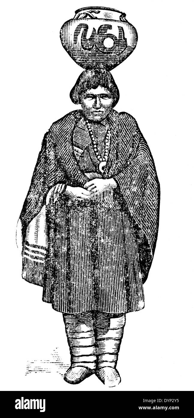 Zuni woman in traditional dress, illustration from Soviet encyclopedia ...