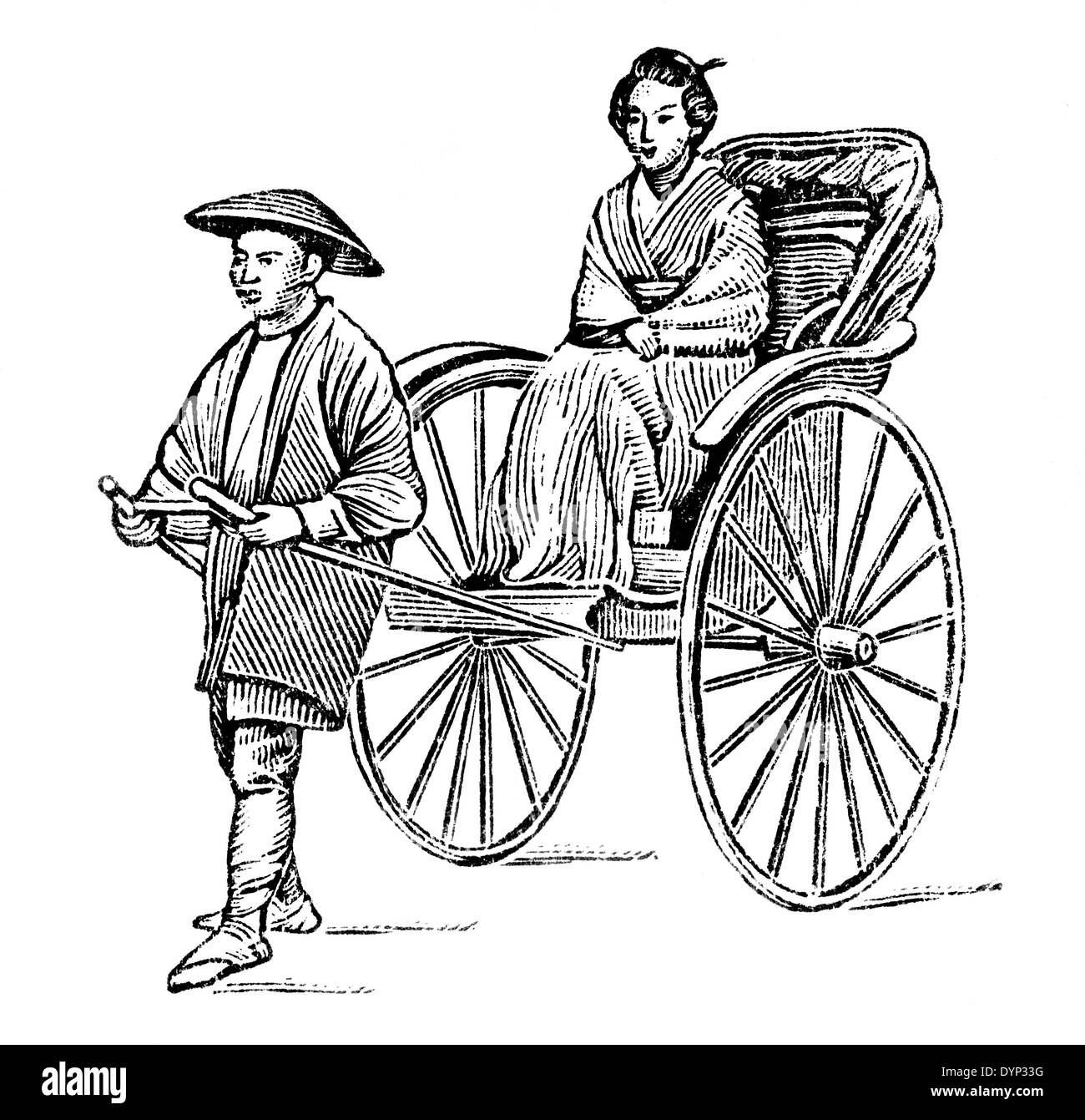 Japanese rickshaw, illustration from Soviet encyclopedia, 1926 Stock ...