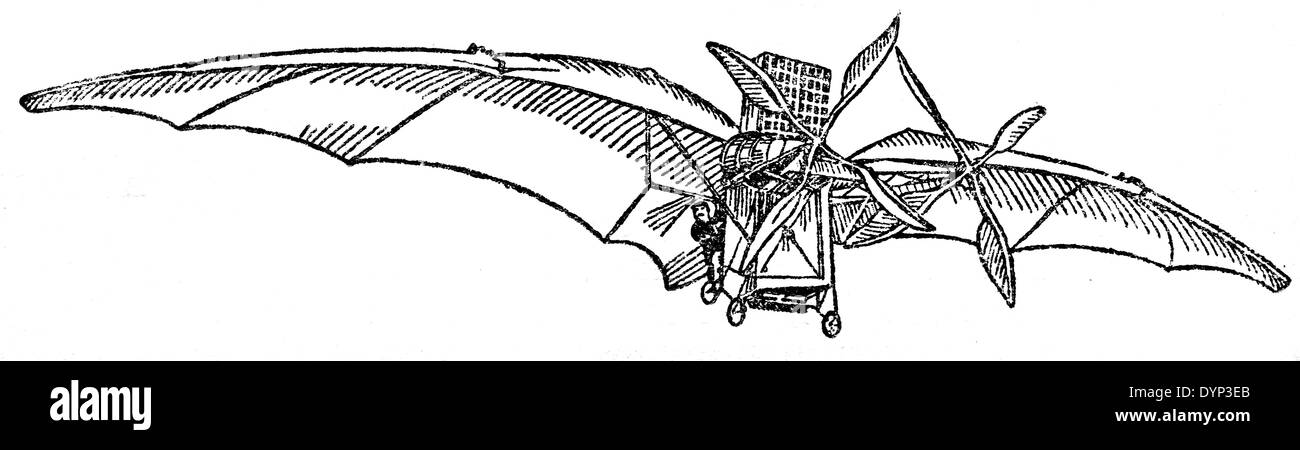 Vintage aircraft Avion III (1897), by Clement Ader, illustration from ...