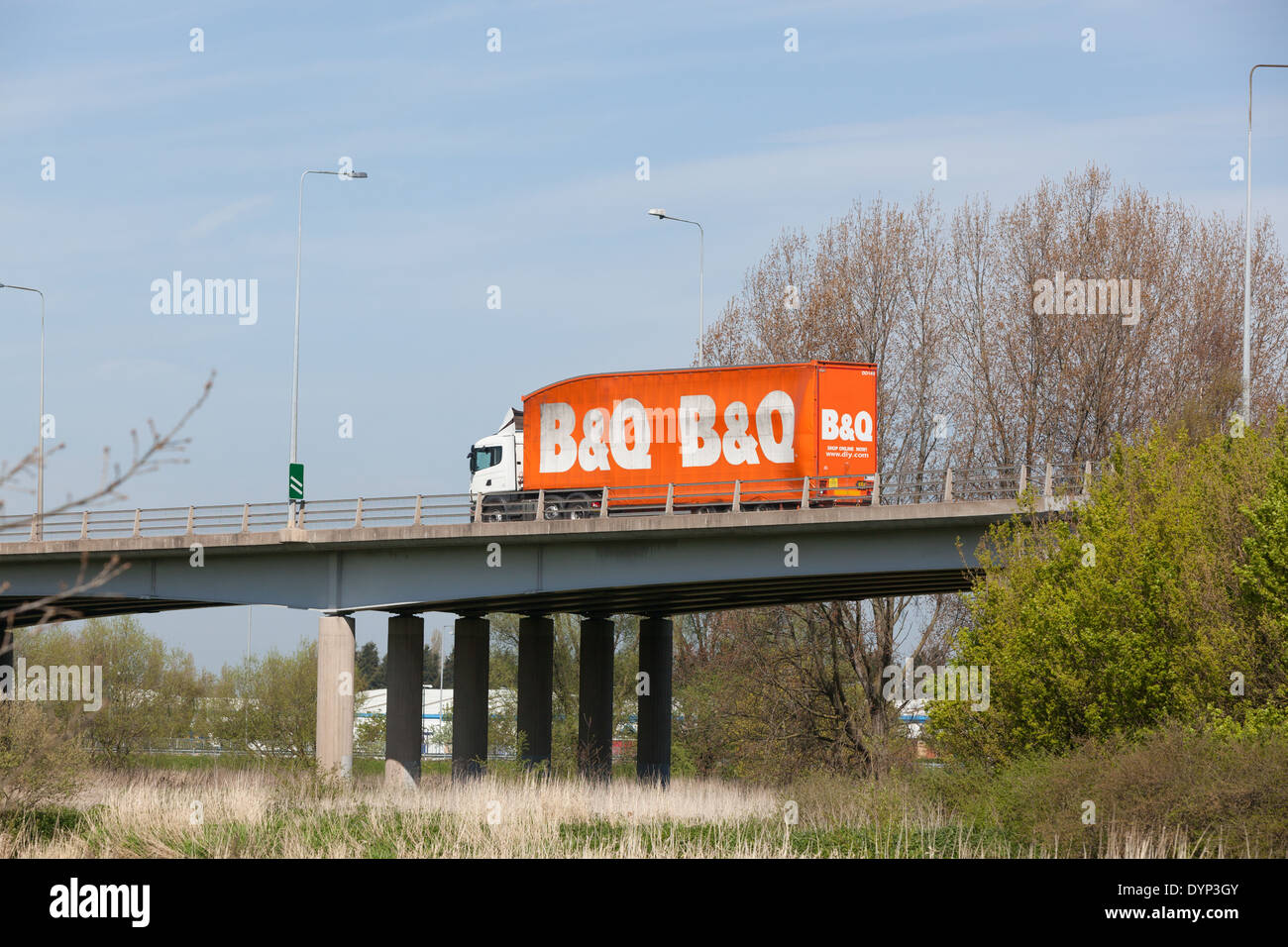 An articulated lorry delivering goods for the B&Q DIY company Stock ...