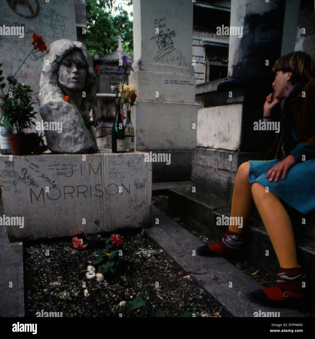 The grave of Jim Morrison. lead singer of the Doors rock band in Père ...