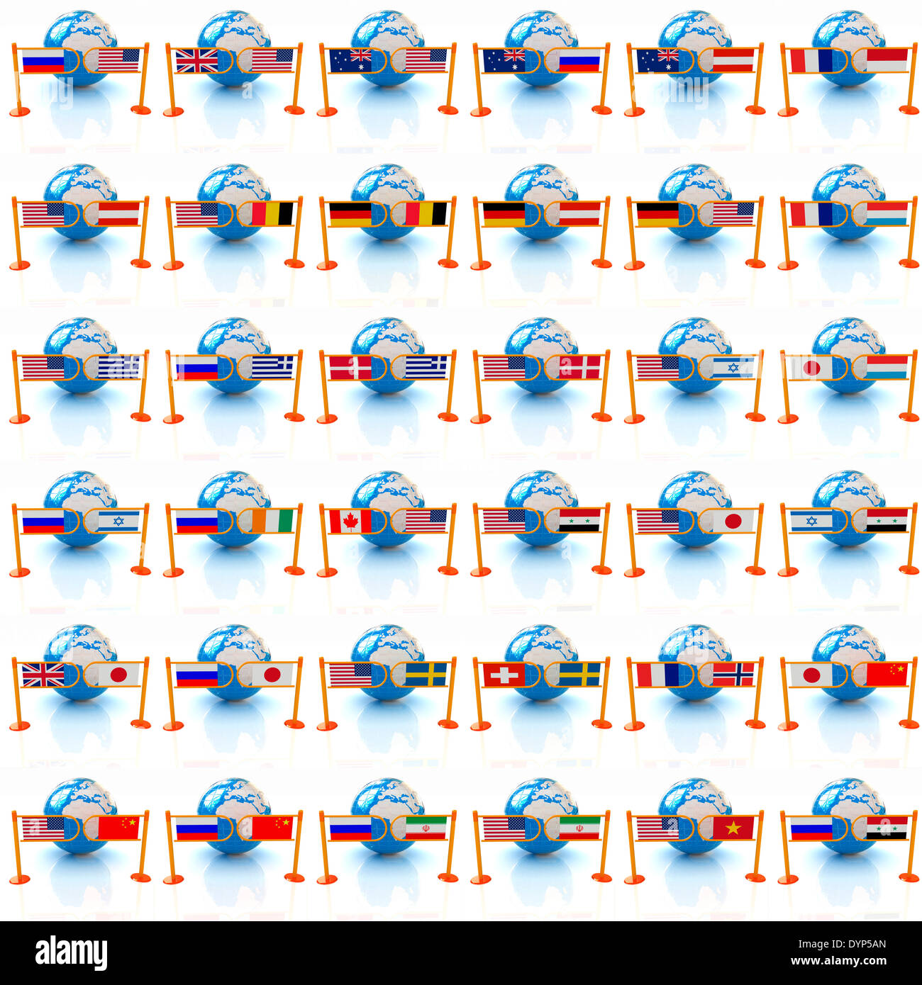 Set of three-dimensional image of the flags of world on a white ...