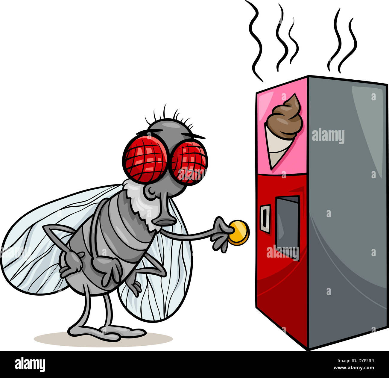 Cartoon Illustration of Funny Fly and Vending Machine with Poo Snack ...