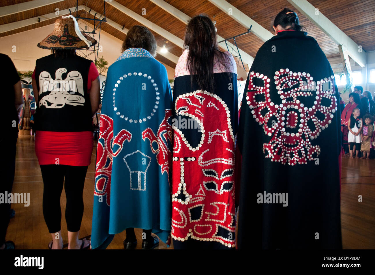 Members of the Heiltsuk Nation taking part in a potlatch in the town of ...