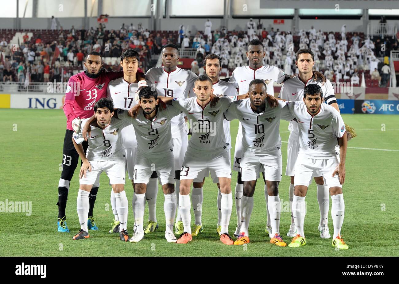 Doha, Qatar. 23rd Apr, 2014. Players of Qatar's El-Jaish pose for group ...