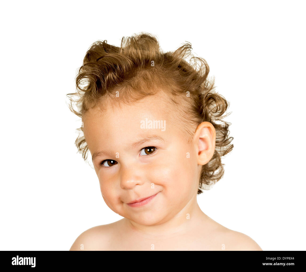 Little child with positive smile isolated on white background Stock ...