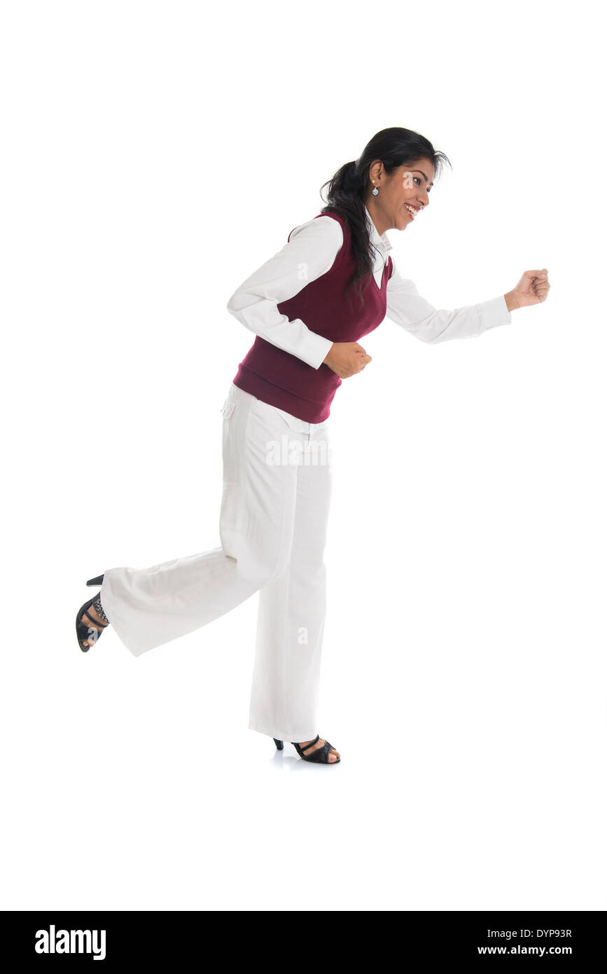 casual indian female running with white background Stock Photo - Alamy
