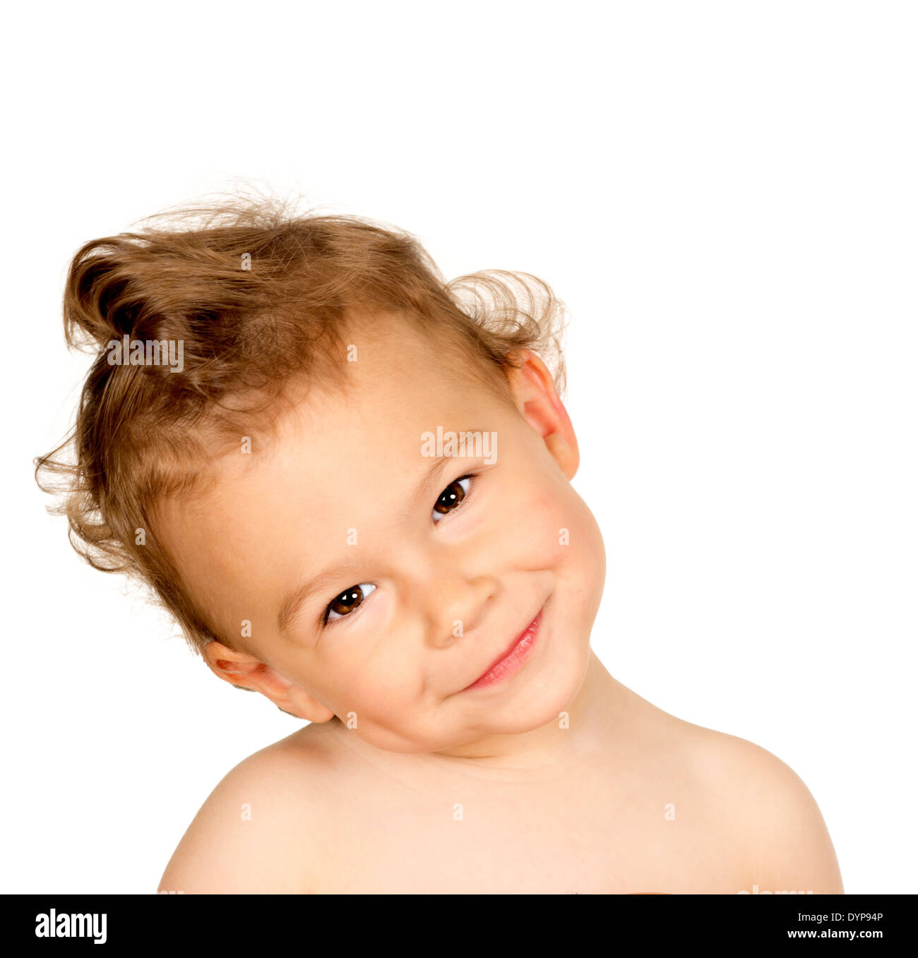 Little child with cuddly face isolated on white background Stock Photo ...