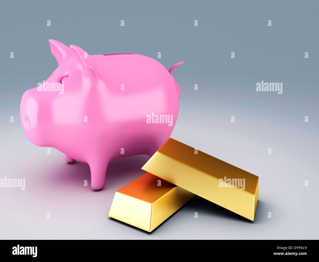 image of piggy bank and gold bars 3d illustration Stock Photo - Alamy