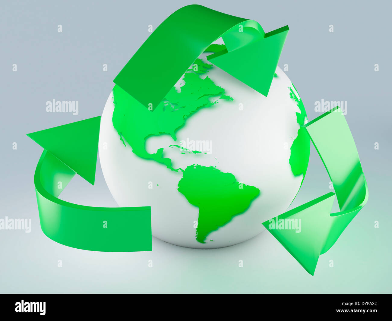 recycling arrows symbol and green earth 3d illustration. ecology ...