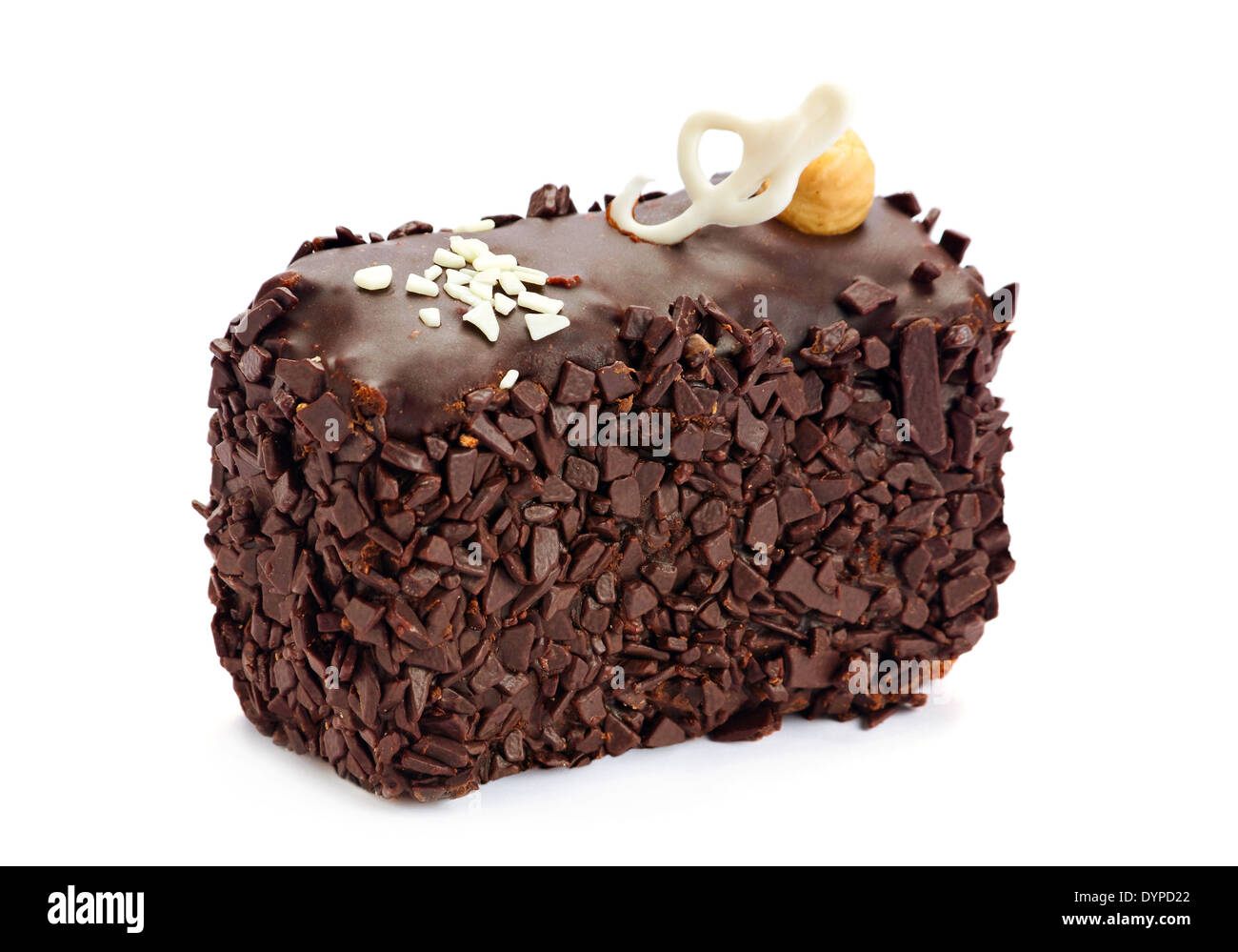 Chocolate cake slice closeup on white Stock Photo - Alamy