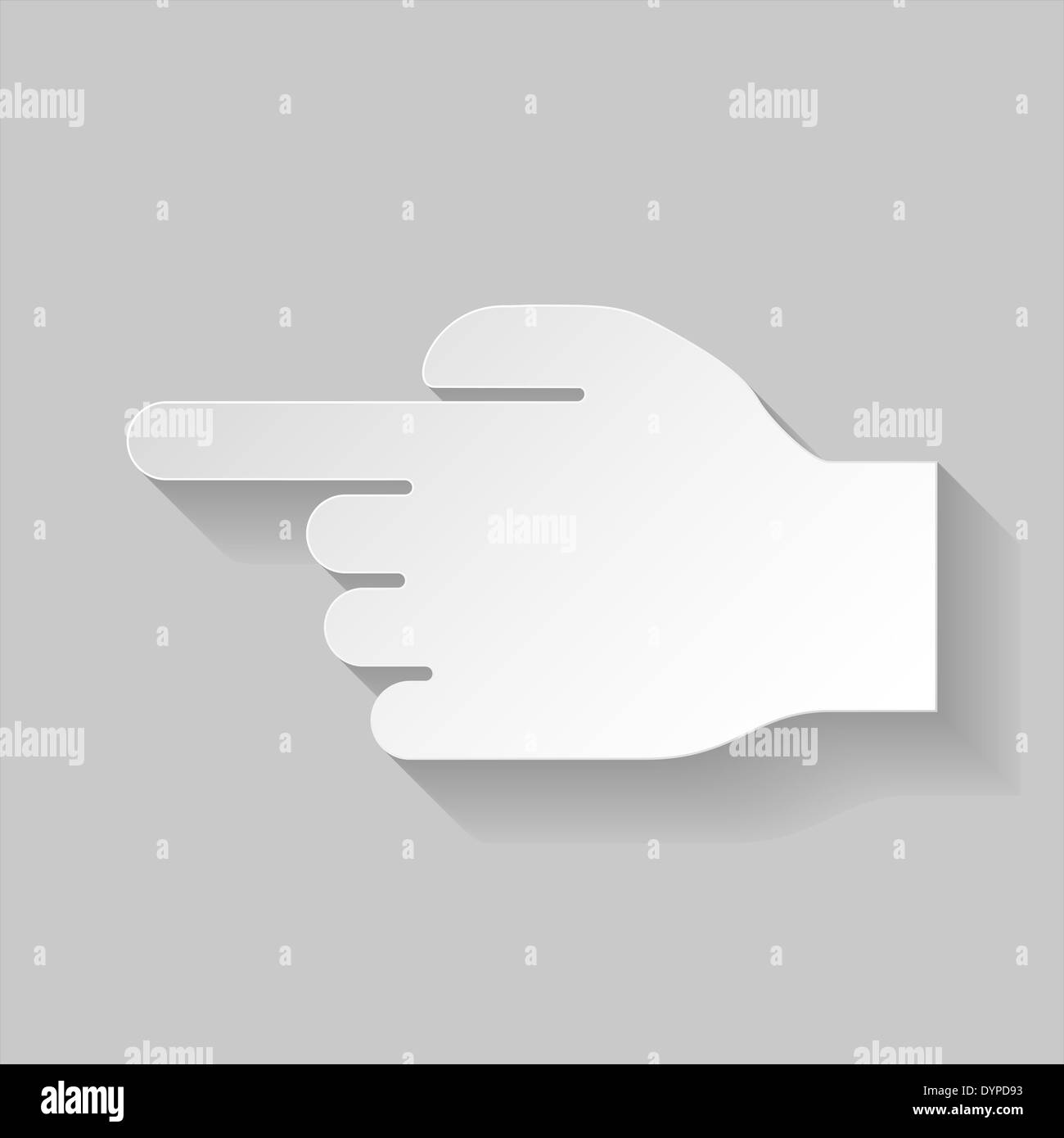Paper hand pointing to the left on grey background Stock Photo - Alamy