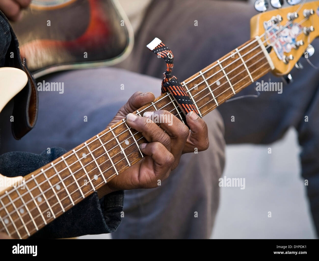 Electric guitar guitarist playing details. Musical instrument with ...