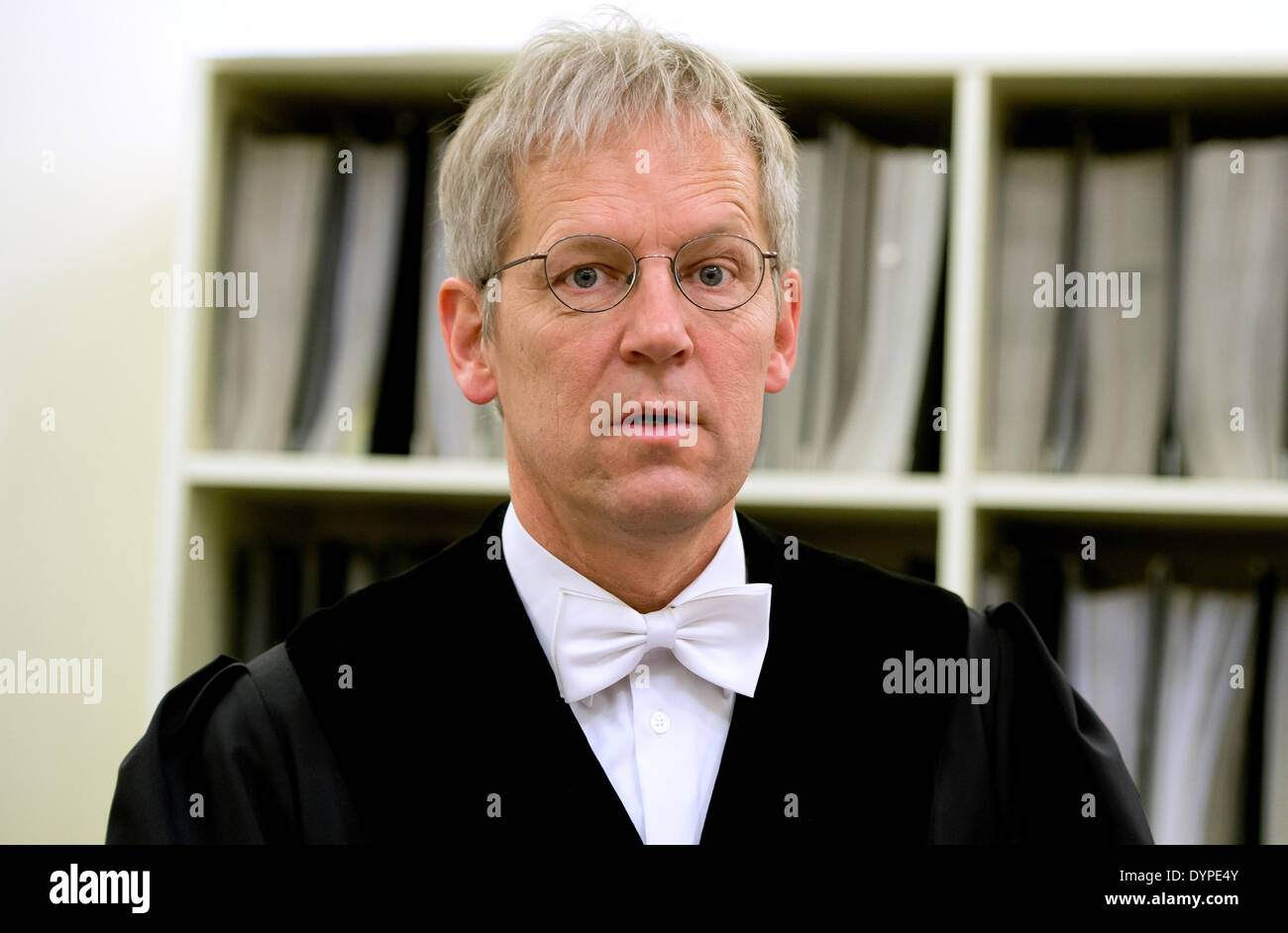 Munich, Germany. 24th Apr, 2014. Judge Peter Noll arrives in the ...