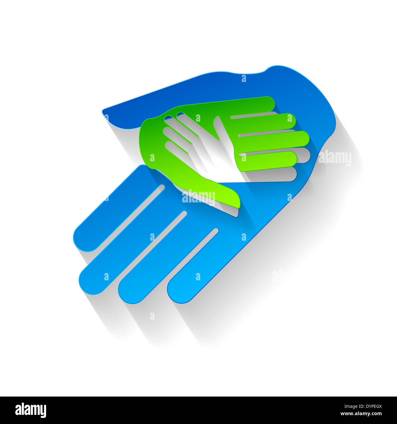 Composition of three hands in paper style. Symbol of help and teamwork ...