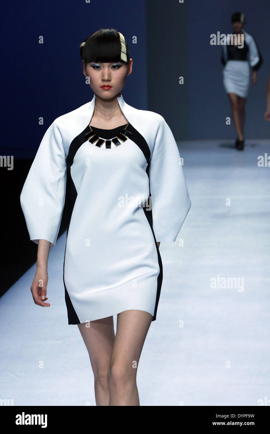 Beijing, China. 24th Apr, 2014. A model presents a creation designed by ...