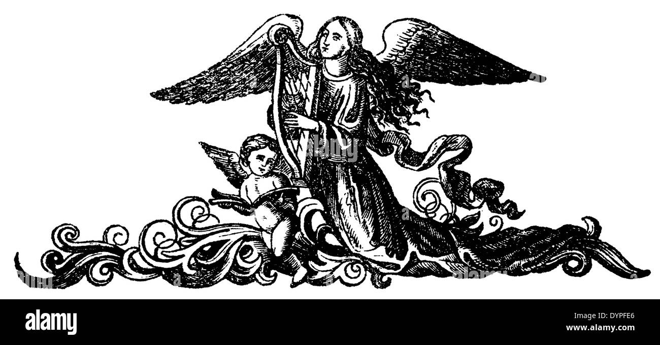 Angel and harp Black and White Stock Photos & Images - Alamy