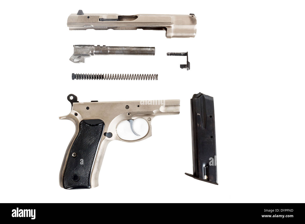 real Semi automatic gun disassembled on white background Stock Photo ...
