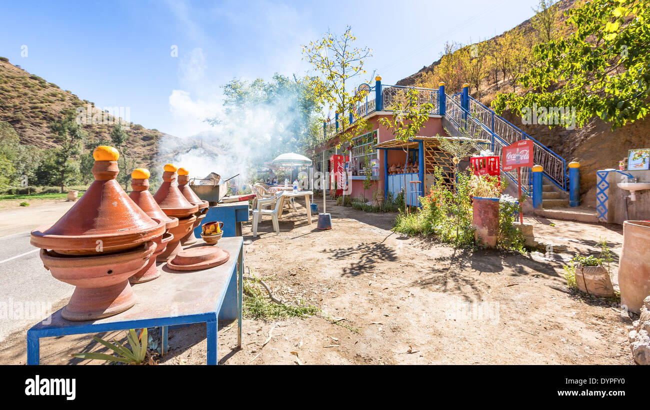 Road side restaurant at Atlas mountains, Morocco, Africa Stock Photo ...
