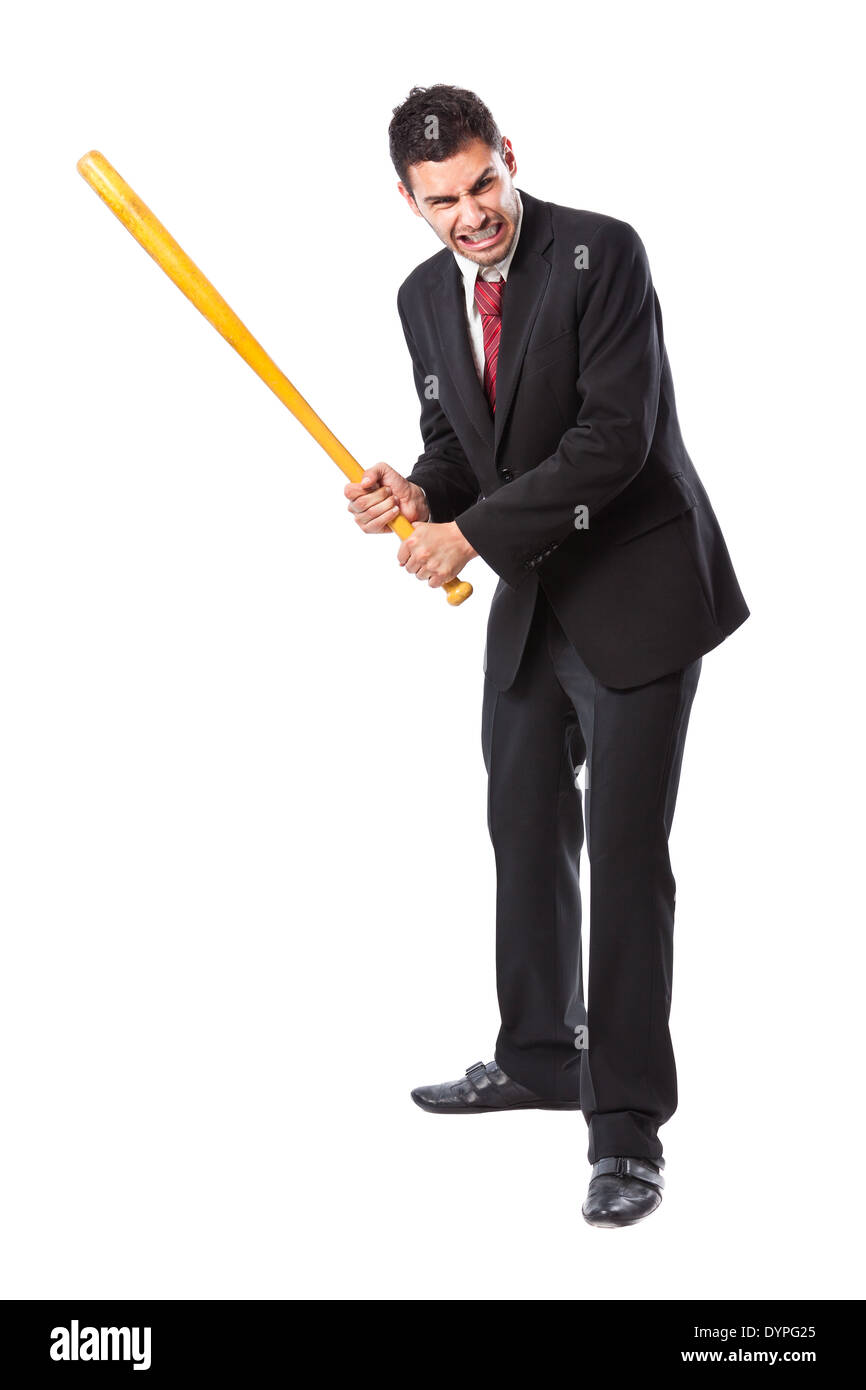 a businessman with a baseball bat standing over white background Stock ...