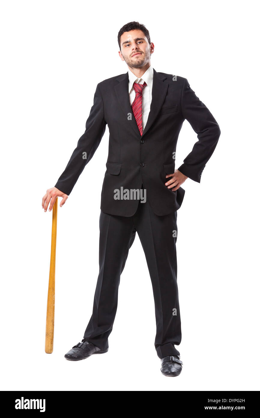 a businessman with a baseball bat standing over white background Stock ...