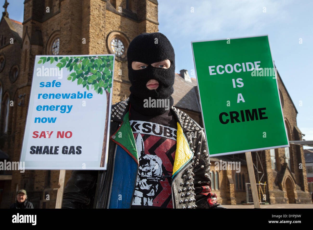 Say No to Shale Gas. Blackpool, Lancashire, Hooded youth protest ...