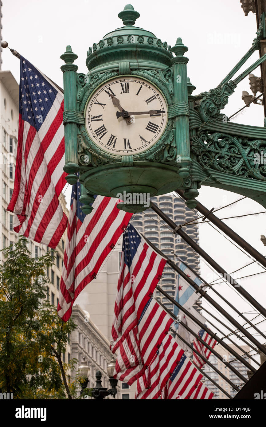 Marshall Fields clock on State Street in Chicago, Illinois Stock Photo ...