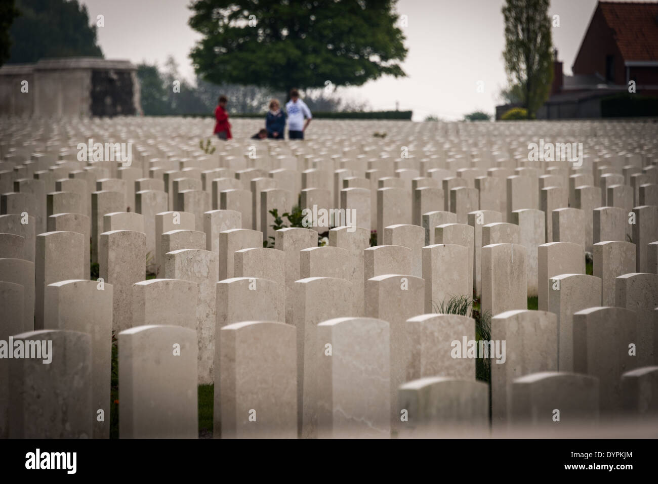 Headstones in the British World War One cemetery at Tyn Cot, Ypres ...