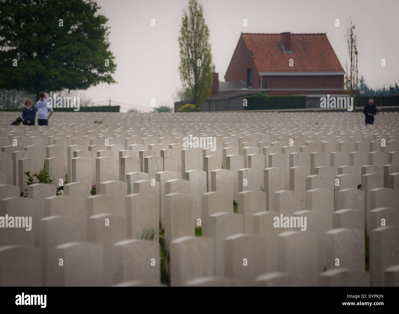 Headstones in the British World War One cemetery at Tyn Cot, Ypres ...