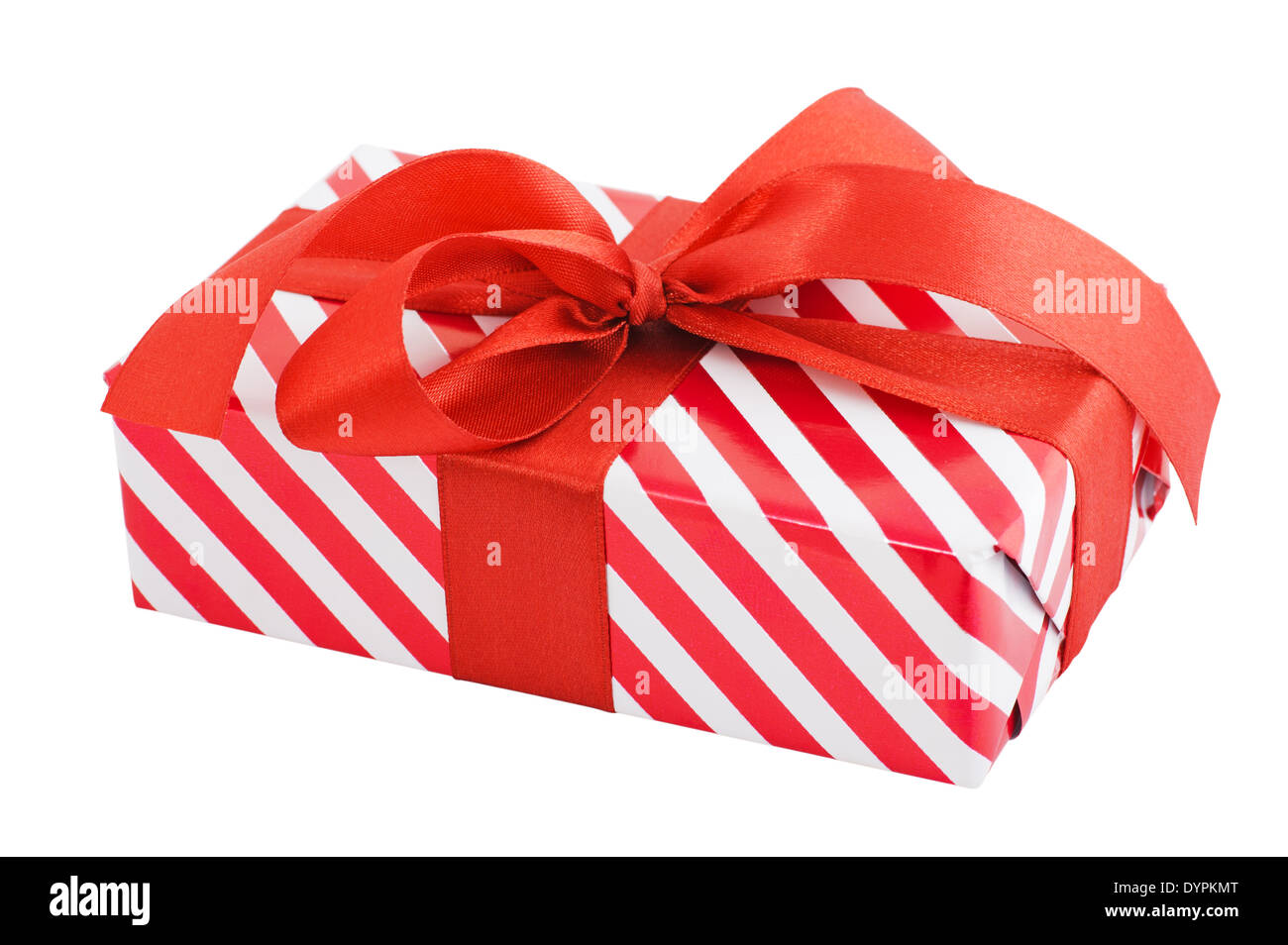 Gift box wrapped in striped paper and a bow. Object with Clipping Paths ...