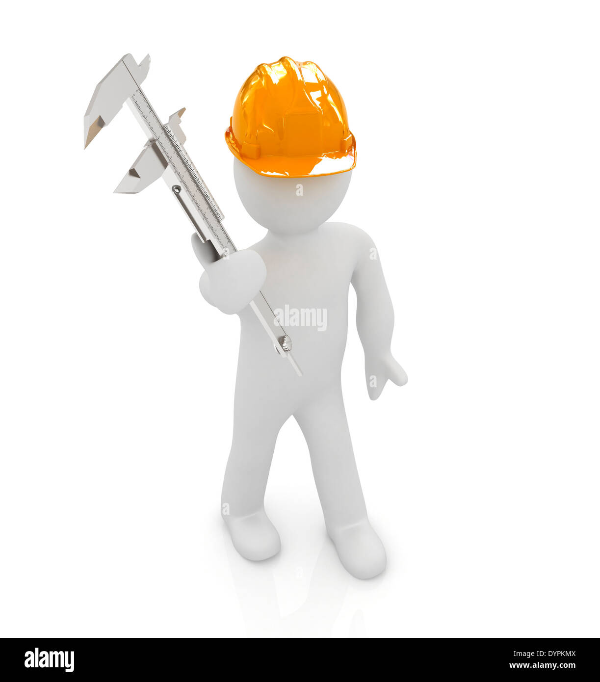 3d man engineer in hard hat with vernier caliper on a white background ...