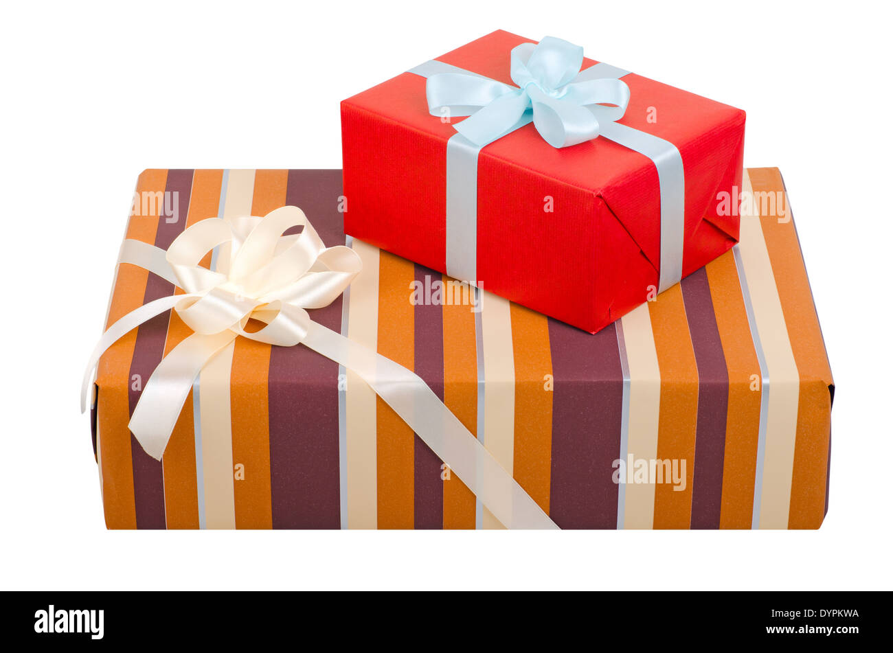 Beautiful gift boxes with bows. isolated on white. Objects with ...