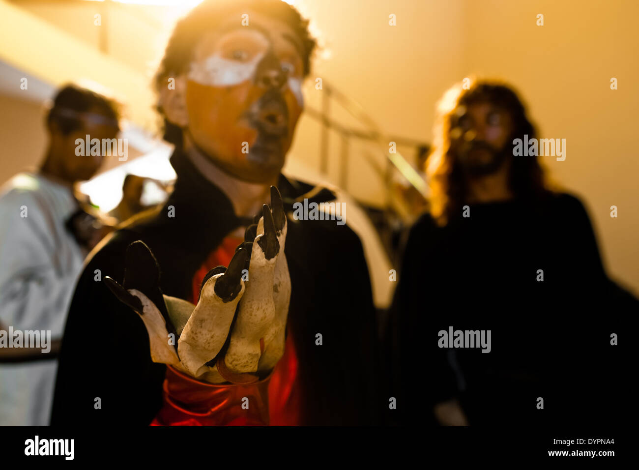 A Peruvian actor performs as Devil in the Good Friday procession during ...