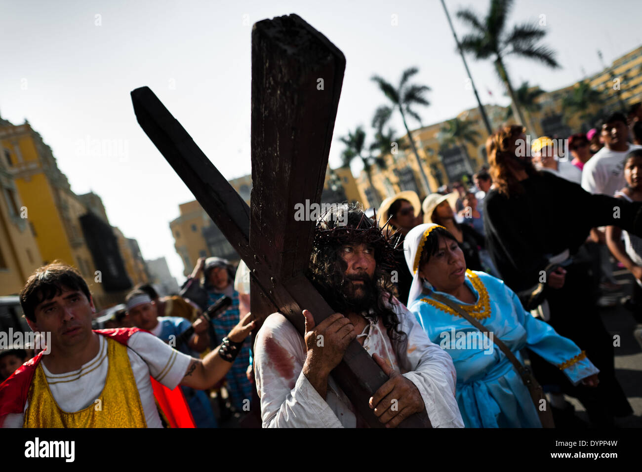 A Peruvian actor Mario Valencia, known as Cristo Cholo, performs as ...