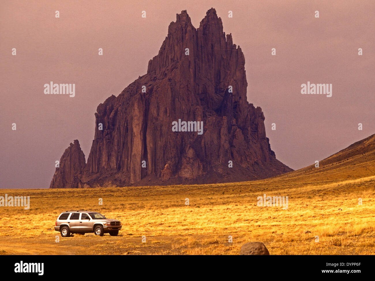 Dodge Durango SSUV 4x4 parked in the desert with Navajo Ship Rock ...