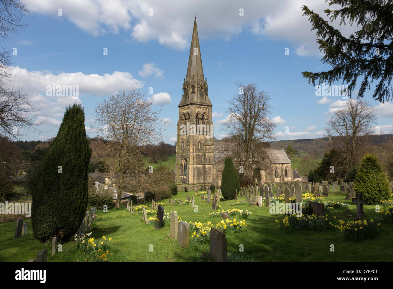 edensor st peters church daffodils derbyshire england uk gb Stock Photo ...