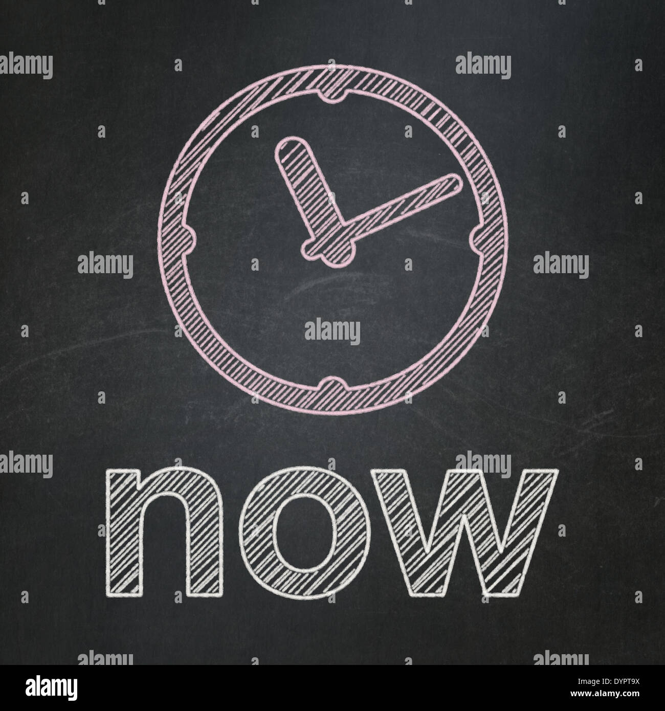 Timeline concept: Clock and Now on chalkboard background Stock Photo ...