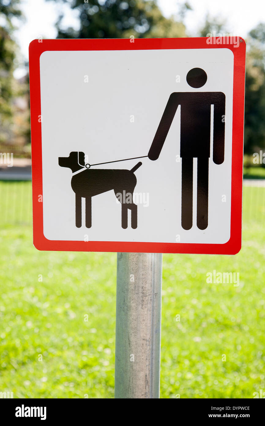 Dog Walking Sign in Park Setting Stock Photo - Alamy