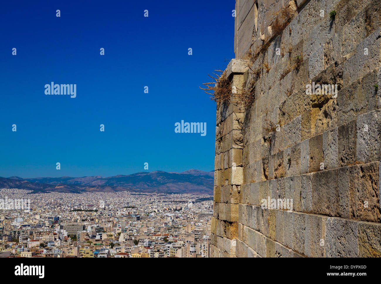 Wall of Acropolis alongside with city of Athens Stock Photo - Alamy