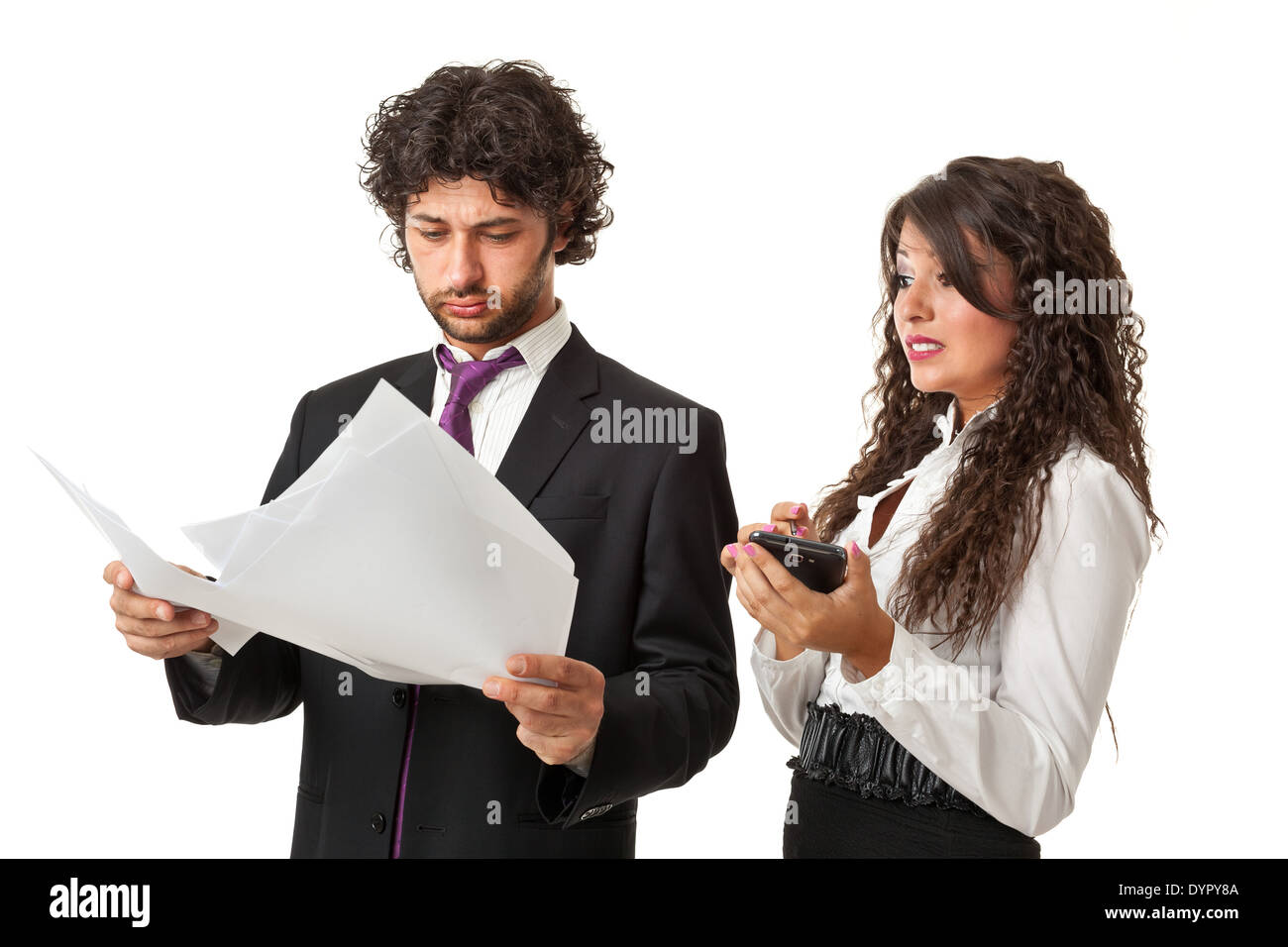 A businessman with a lot of messy papers in his hands and a smart ...