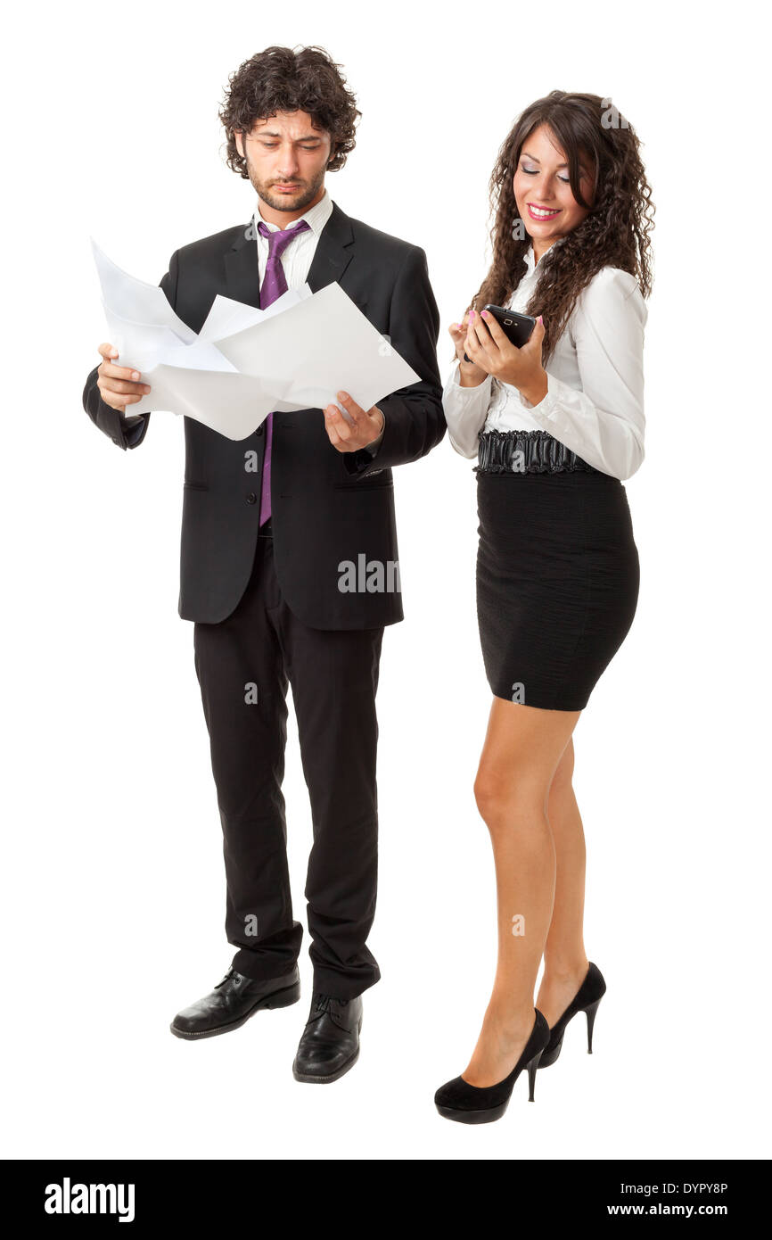 A businessman with a lot of messy papers in his hands and a smart ...