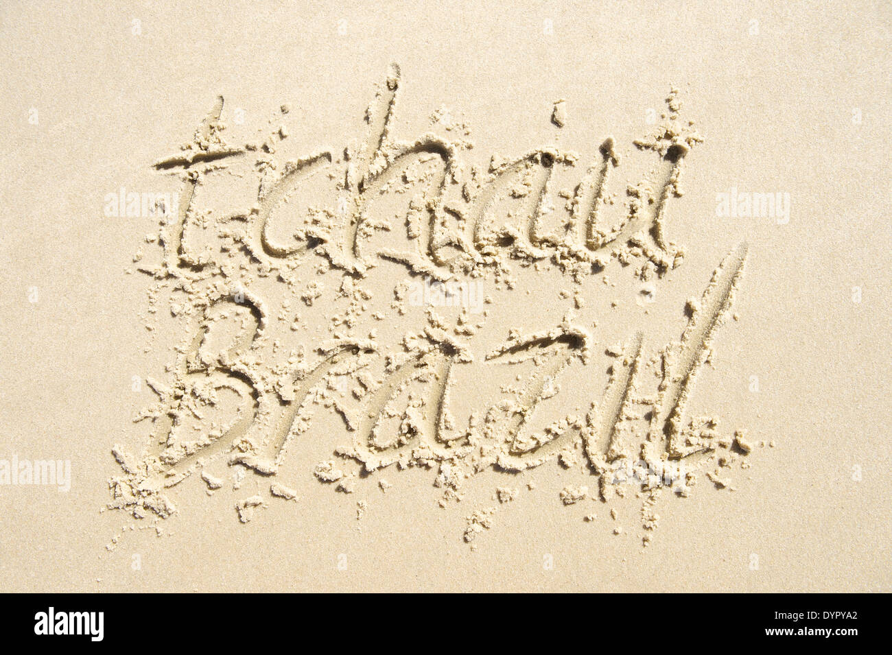 Brazil goodbye tchau message written on bright sand beach Rio de ...