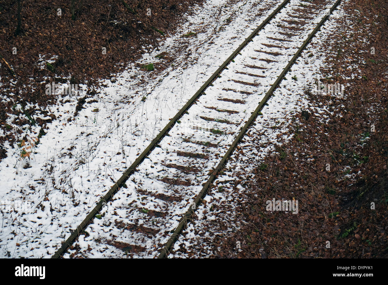fine powdery snow on railway track Stock Photo - Alamy