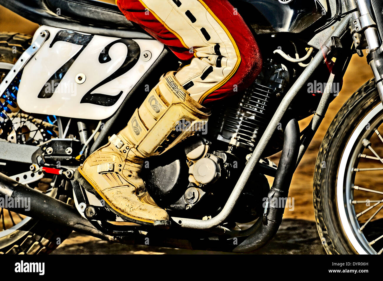 A close up image of a section of a dirt track motorcycle rider showing ...