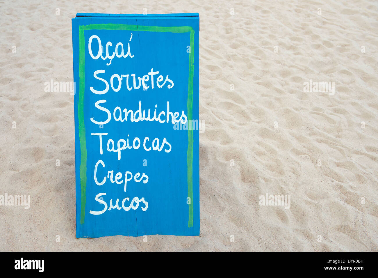 Sign board advertising Brazilian beach snacks features acai, ice cream ...