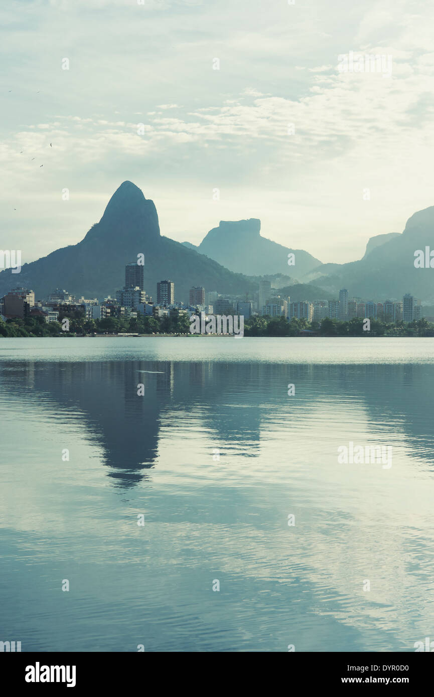 Scenic skyline reflection view of Lagoa lagoon in Rio de Janeiro Brazil ...