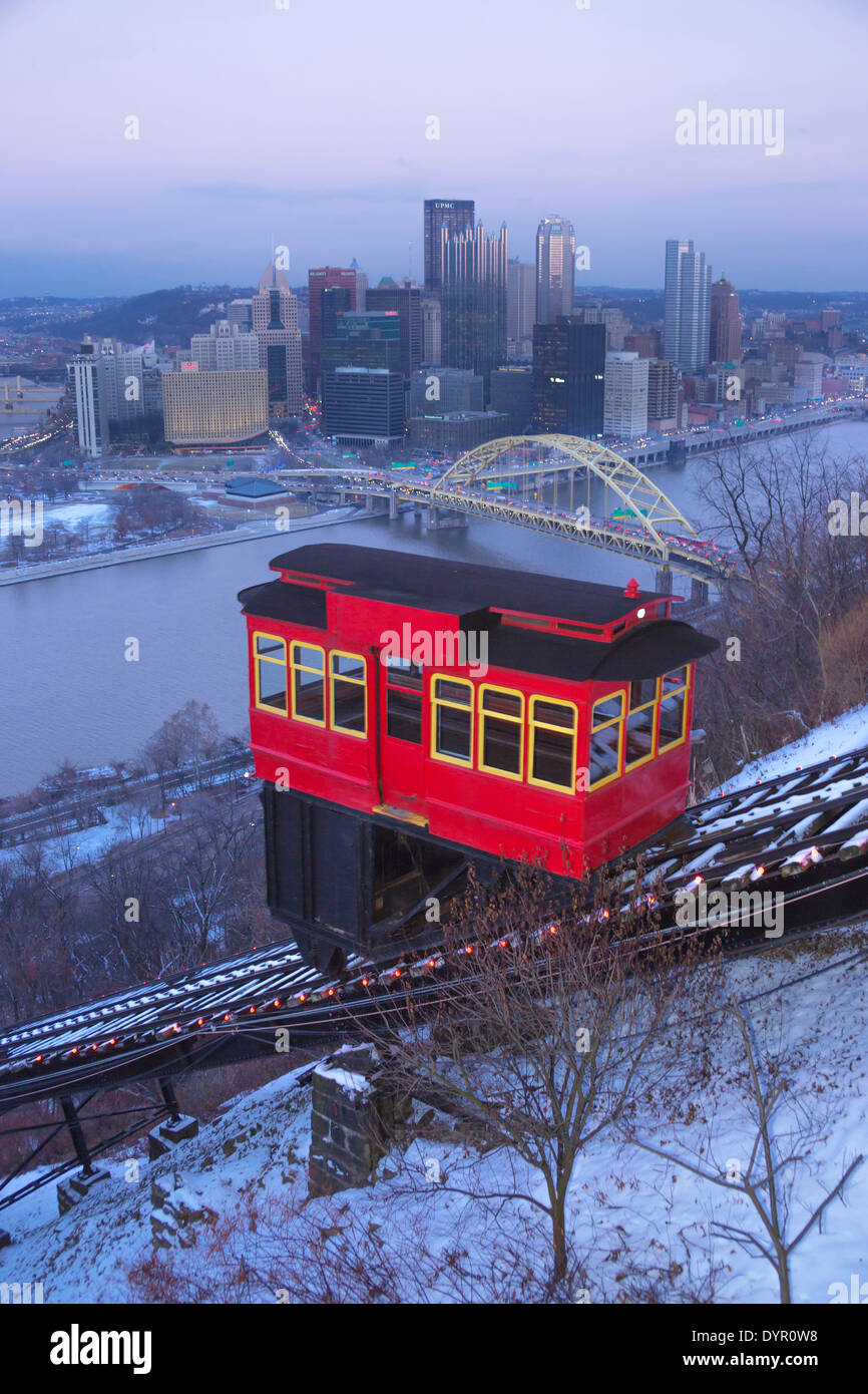 DUQUESNE INCLINE RED CABLE CAR MOUNT WASHINGTON PITTSBURGH SKYLINE ...