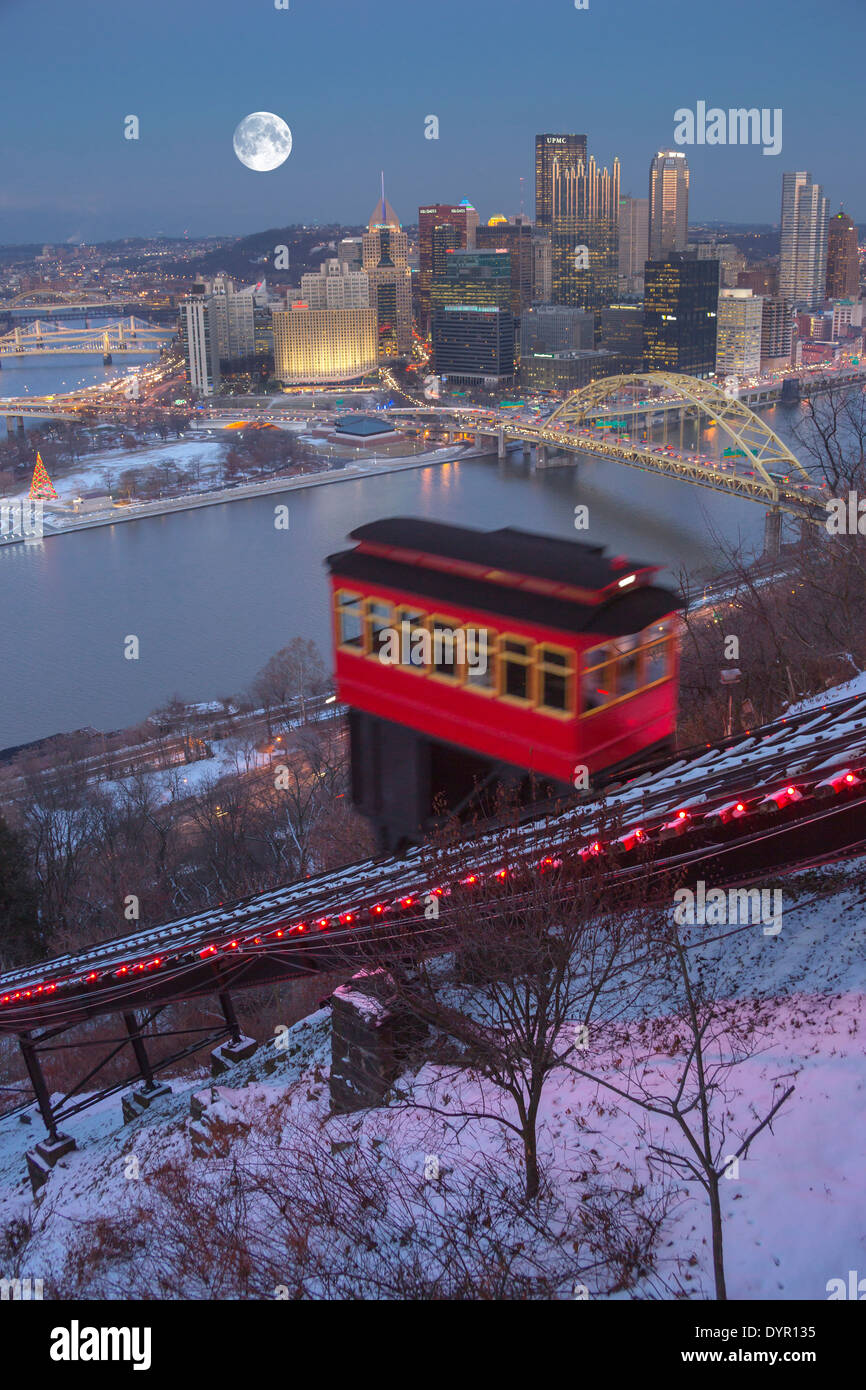 CHRISTMAS LIGHTS DUQUESNE INCLINE RED CABLE CAR MOUNT WASHINGTON ...