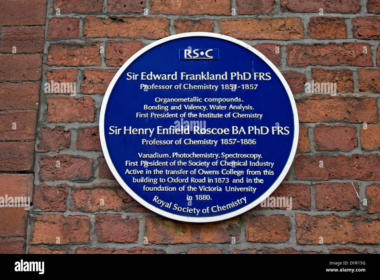 Sir Edward Frankland and Sir Henry Enfield Roscoe Blue Plaque Stock ...