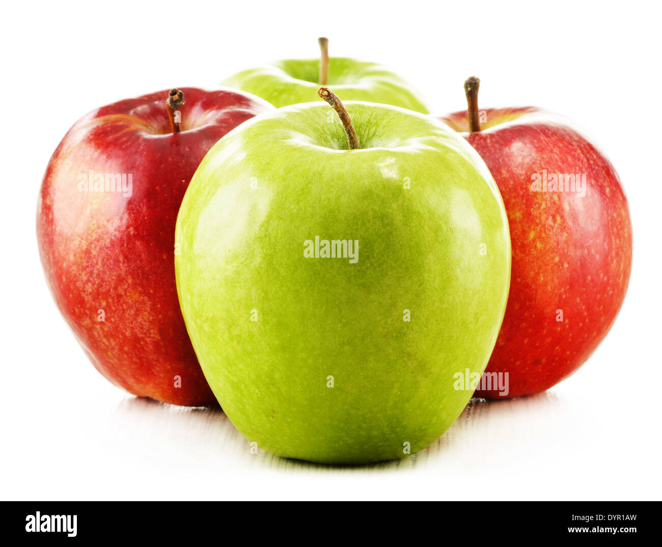 Composition with four apples over white background Stock Photo - Alamy